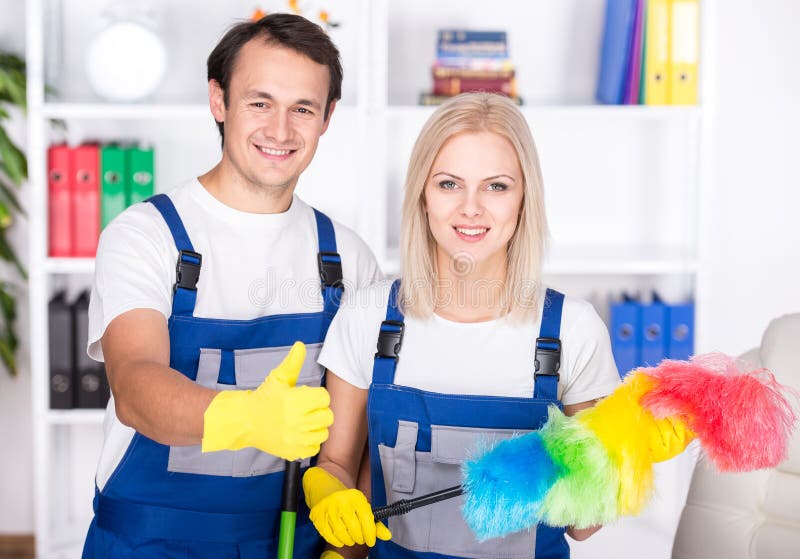 People Teamwork Cleaning House Stock Photo - Image of duster, bottles ...