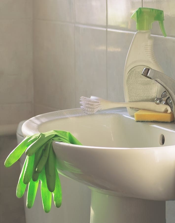 Cleanliness, Cleaning Products and Tools on the Sink Stock Image ...