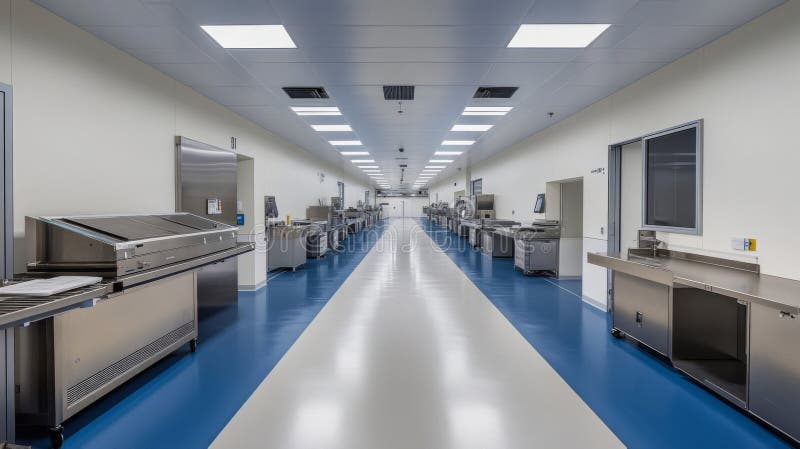 Cleanroom Corridor with Stainless Steel Equipment Stock Illustration ...