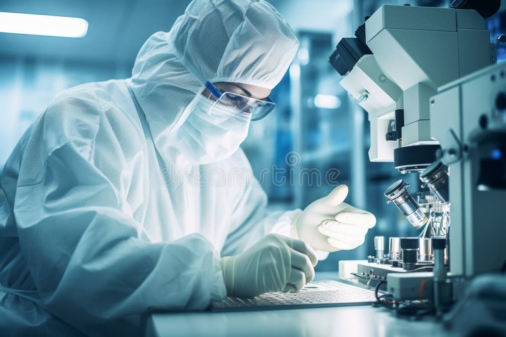 Cleanroom Engineer Conducting Research in a Laboratory while Using a ...