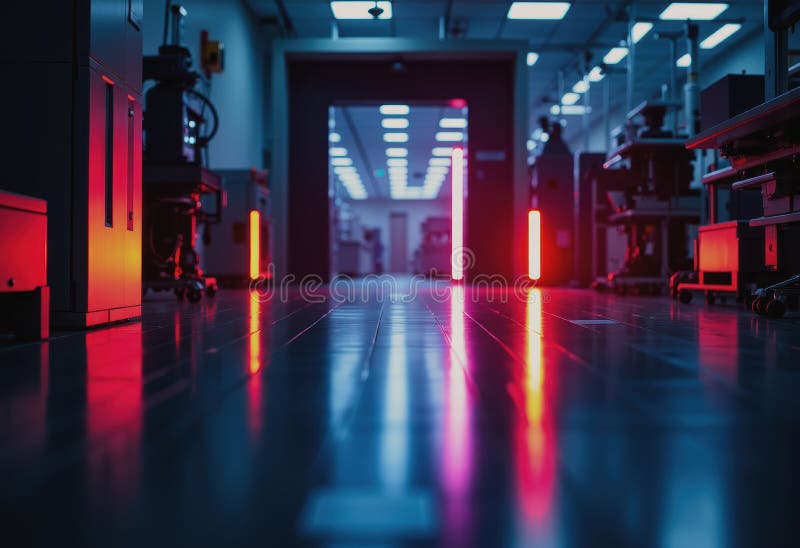 Cleanroom Entrance Illuminated by Warning Lights, Emphasizing Safety ...