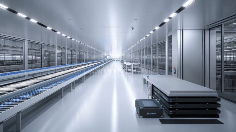 Cleanroom Interior with Automated Production Line and High Tech ...