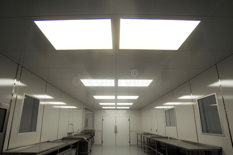 Cleanroom Interior Featuring Square Panel Ceilings and Lighting. Stock ...
