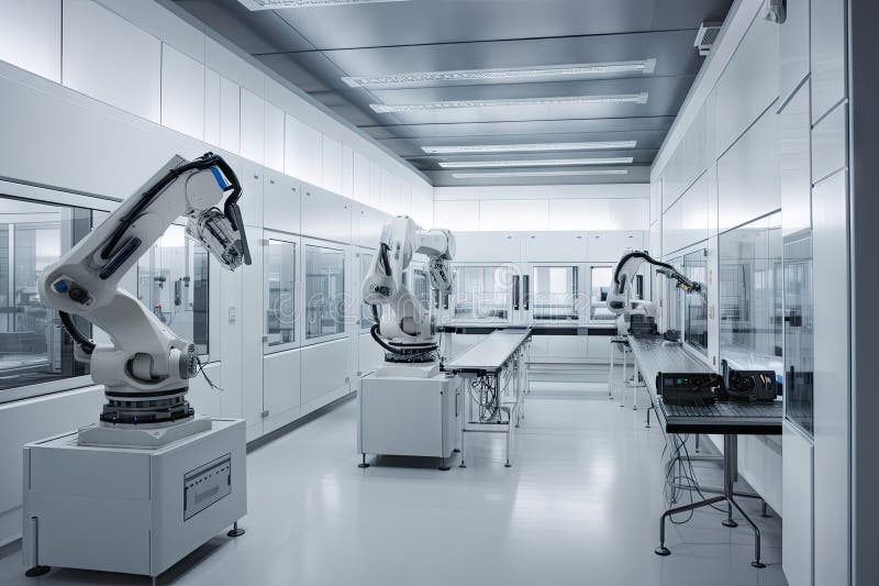 Cleanroom with Robotic Arms Using Delicate Instruments To Perform ...