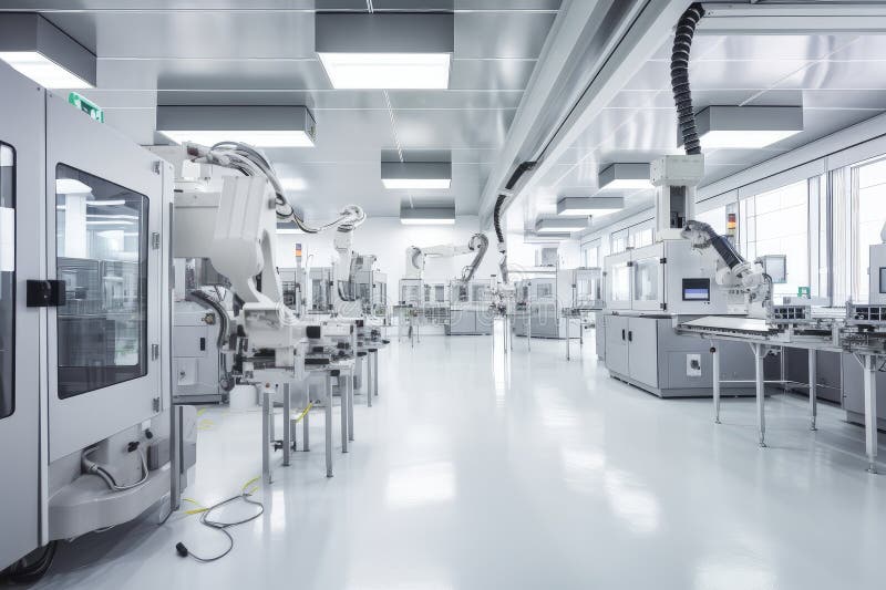 A Cleanroom with a Variety of Robots and Automation Systems Performing ...