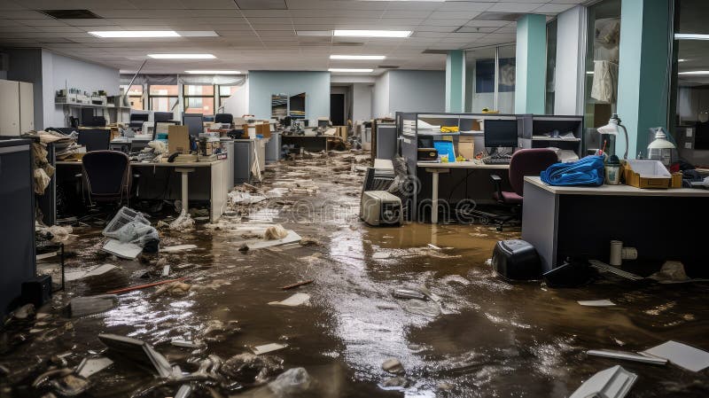 Cleanup office flood stock illustration. Illustration of flood - 370500866