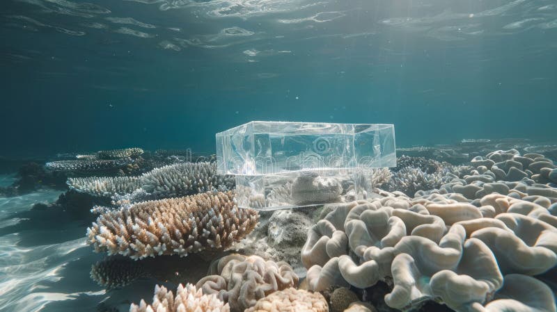 A Clear Acrylic Box Sits on a Bed of Coral in the Ocean Stock ...