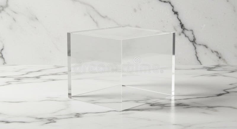 Clear Acrylic Cube on Marble a Transparent Acrylic Cube Rests on a ...