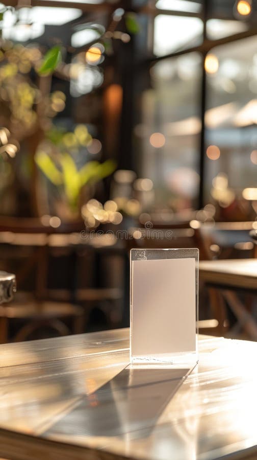 A Clear Acrylic Menu Holder on a Table with a Blurred Background. Generate AI Stock Photo ...