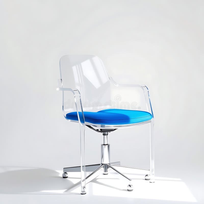 A Clear Acrylic Office Chair with a Vibrant Blue Cushion, Placed ...