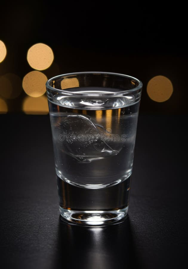 Clear Alcoholic Shot in a Glass on Dark Background Stock Illustration ...