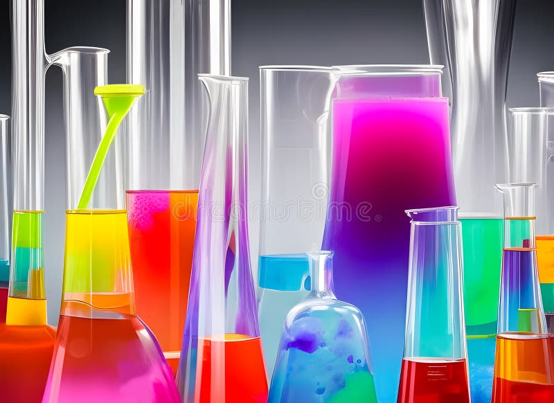 Clear Beakers with Colorful Liquid Stock Illustration - Illustration of ...