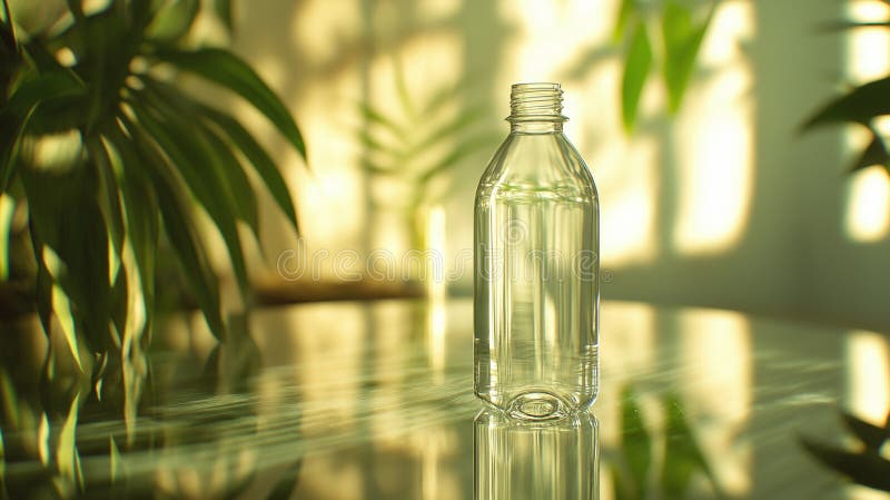Clear Biodegradable Plastic Bottle, Resting Horizontally, on a ...