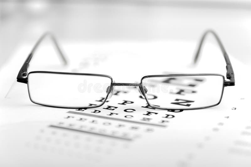 Clear Black Modern Glasses on Eye Sight Test Chart Stock Photo - Image ...