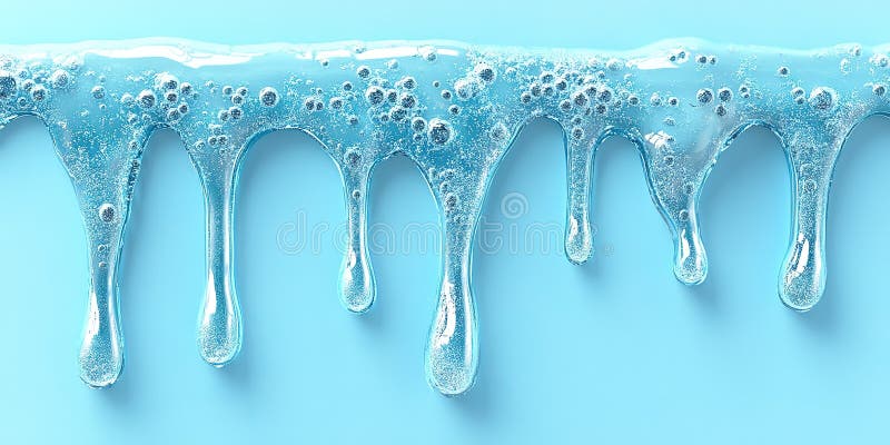 Clear Blue Liquid with Bubbles Dripping Down a Surface Creates a ...