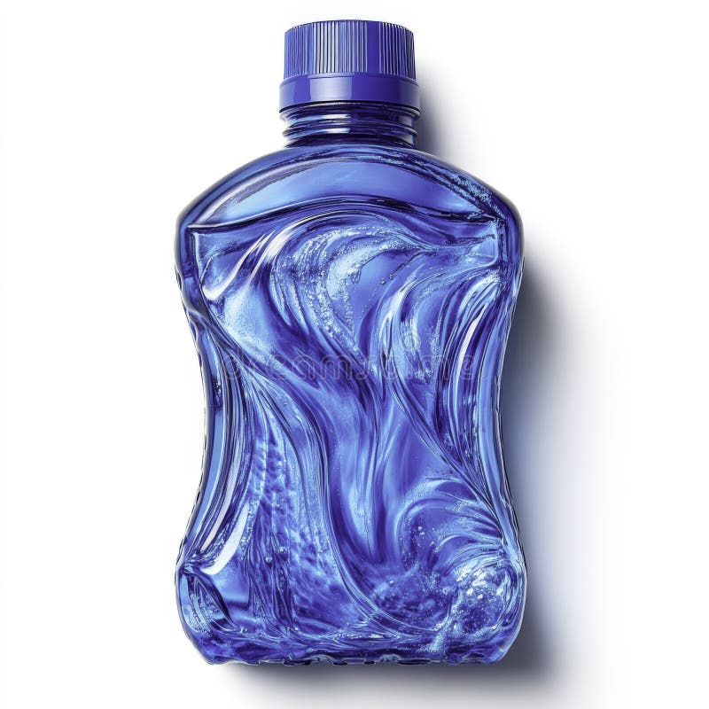 Clear Blue Liquid in a Uniquely Shaped Plastic Bottle with Swirls on ...