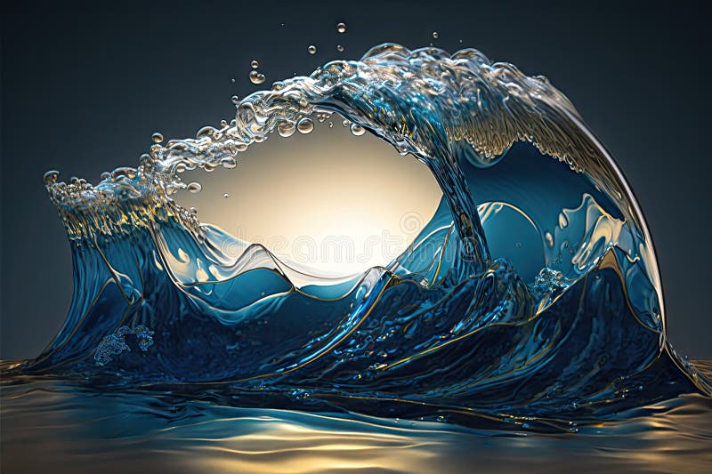 Clear Blue Liquid Wave, with Tiny Crystals and Light Reflections in the ...