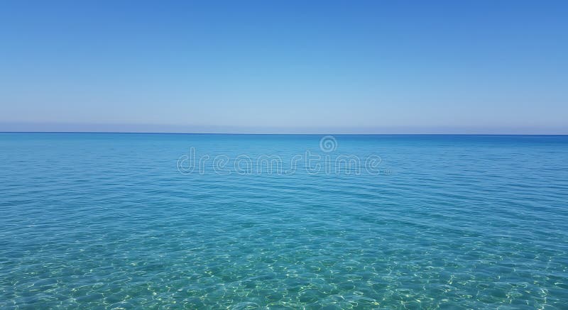 Clear Blue Ocean Meets the Horizon Under a Cloudless Sky. Sunlight ...