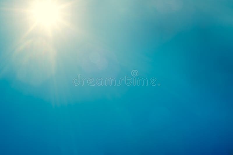 Clear Blue Sky Background with Bright Sun Beams from Natural Sunlight ...