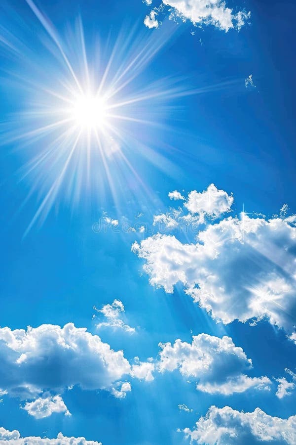 A Clear Blue Sky with a Bright Shining Sun Stock Photo - Image of ...