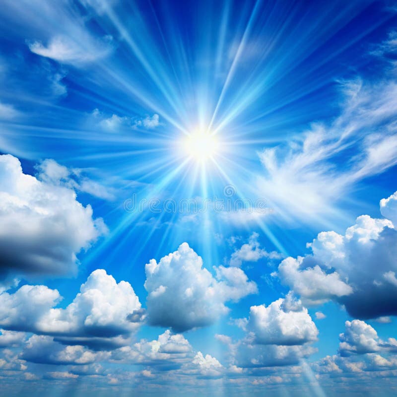 Clear Blue Sky with Clouds and Sunlight Passing through, Abstract Sky ...