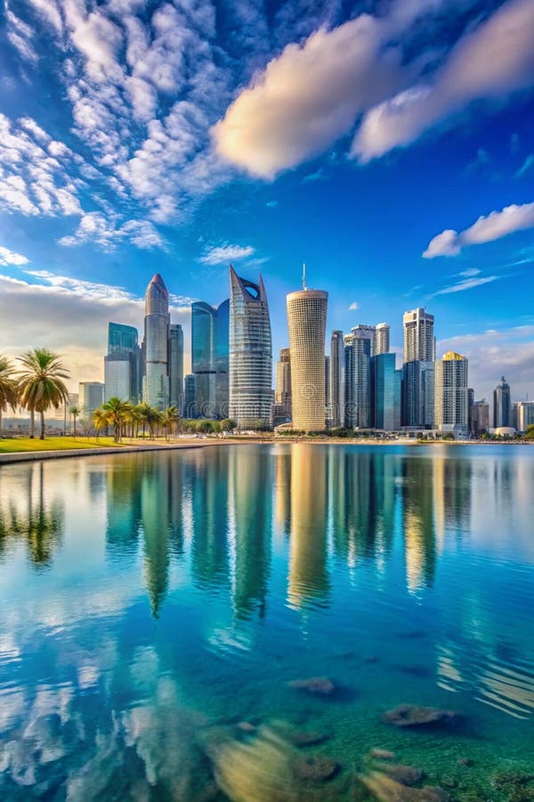 Clear Blue Sky in Doha, Qatar Stock Illustration - Illustration of ...