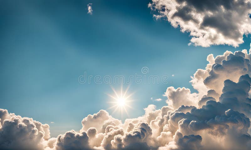 Clear Blue Sky with Fluffy Clouds and Sun Stock Illustration ...