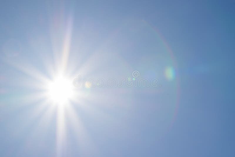 Clear Blue Sky, Sun, Beautiful Sunbeams and Glare Stock Photo - Image ...