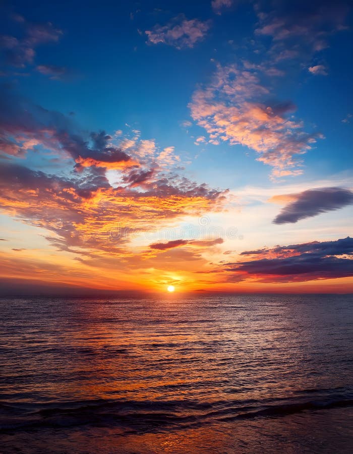 Clear Blue Sky in a Sunset. Glowing Golden Cirrus Stock Illustration ...