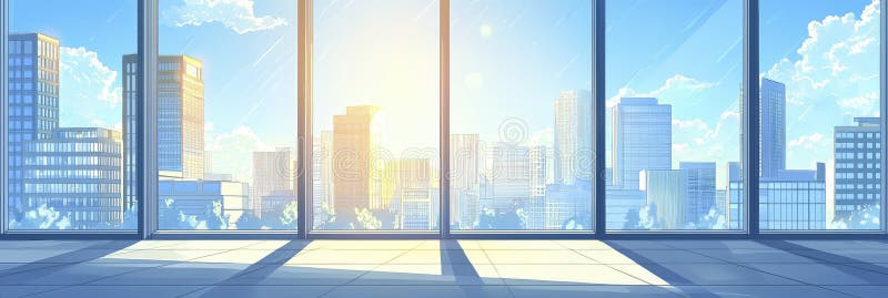 Clear Blue Sky with Vibrant Cityscape Window View Stock Illustration ...