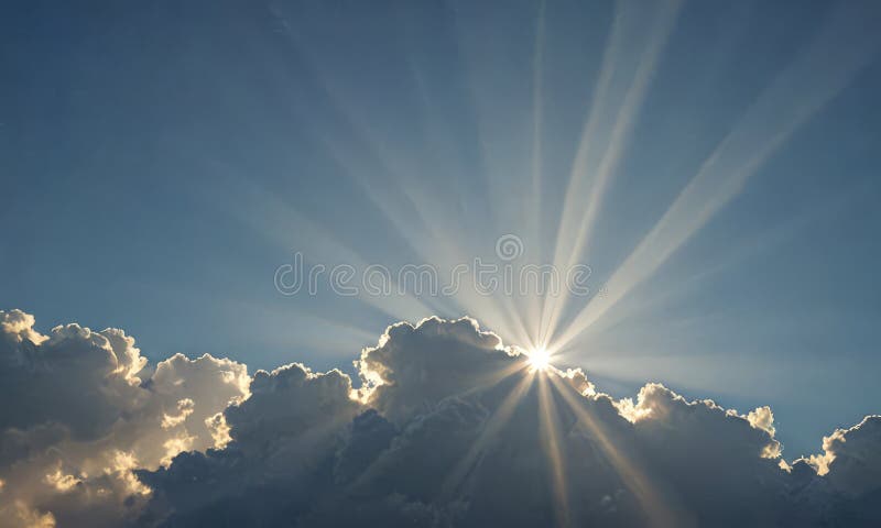 Clear Blue Sky with White Clouds and Bright Sun Shining through the ...