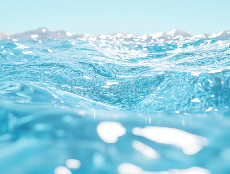 On a Clear Blue Surface, Water Droplets Cause Ripples, Softly Lit by ...