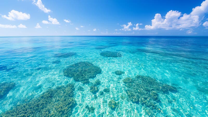 Clear Blue Tropical Ocean with Coral Reefs Stock Illustration ...