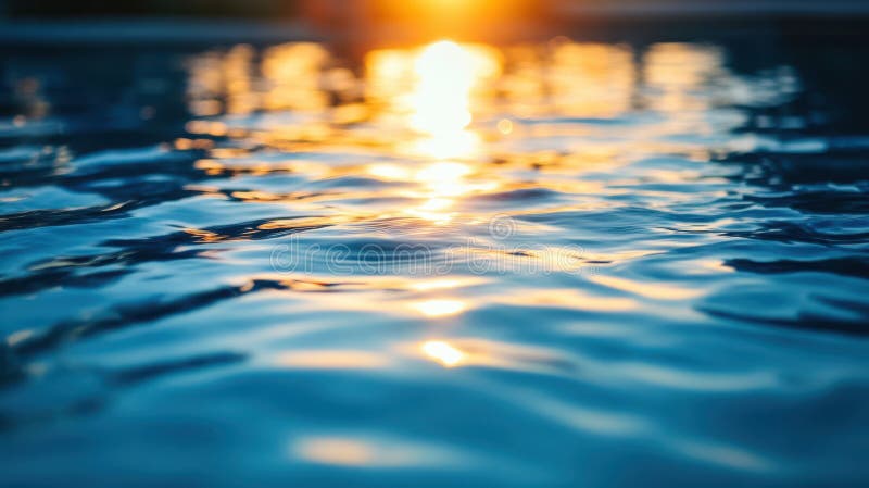 Clear Blue Water Reflecting Evening Sun beside Serene Swimming Pool ...
