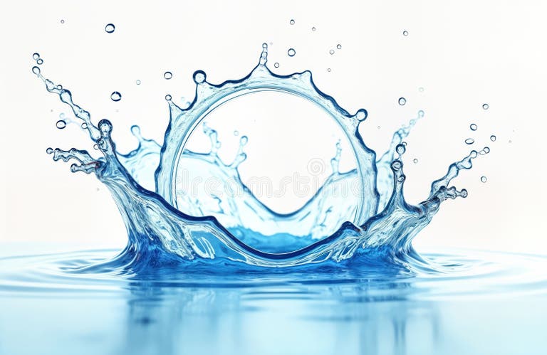 Clear Blue Water Splash Forms Ring Shape. Dynamic Water Motion Creates ...