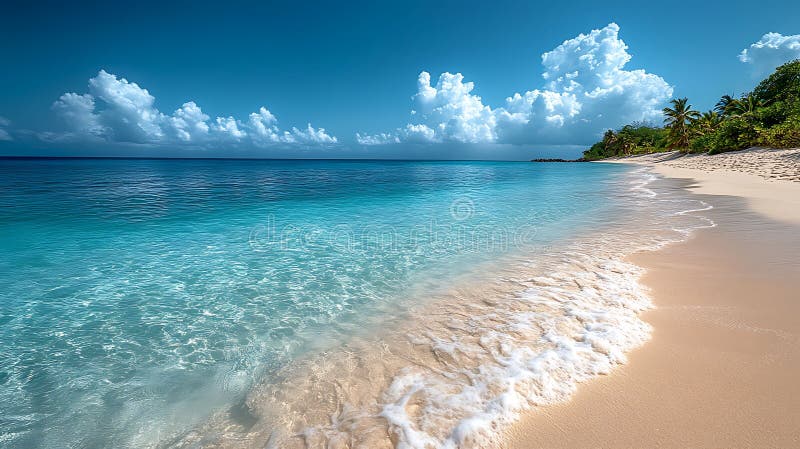 Clear Blue Water and White Sand Beach Stock Illustration - Illustration ...