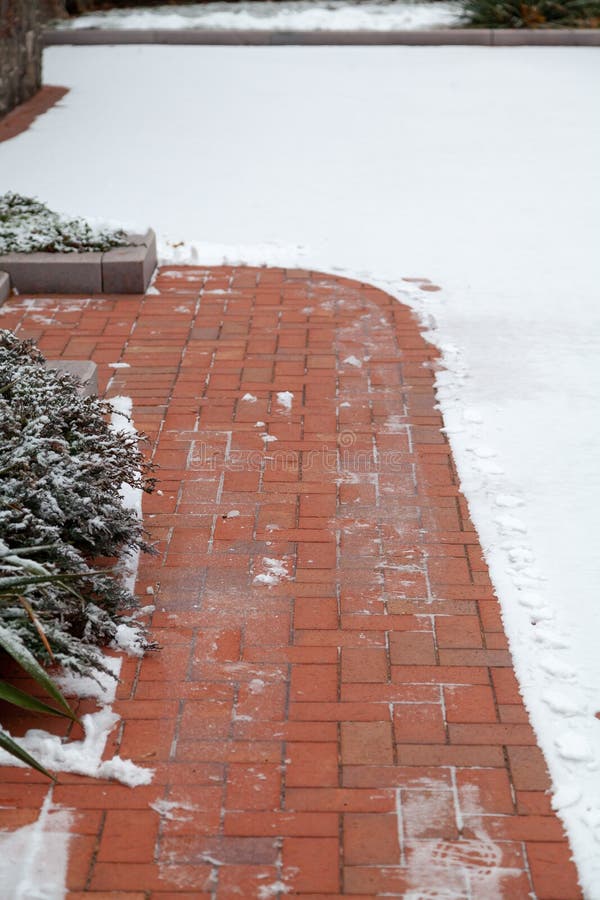 Sidewalk Path Partially Cleared of Snow Stock Image - Image of january ...