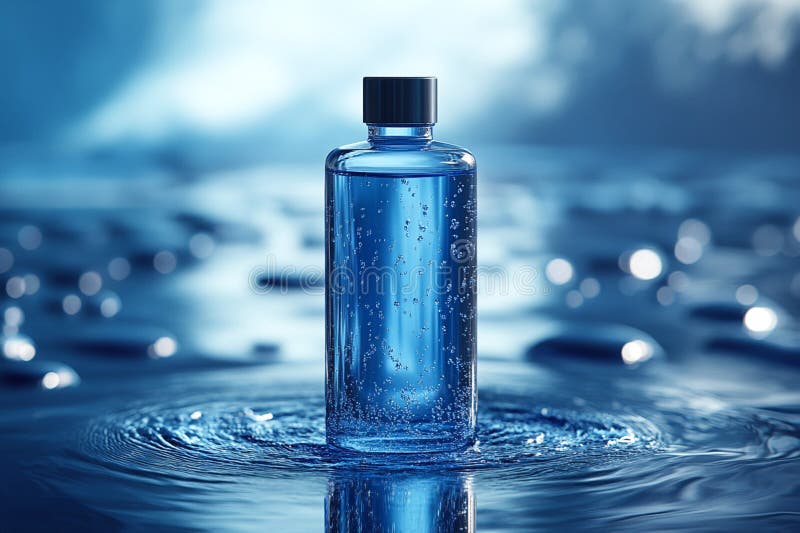 Clear Bottle of Protein Water with Bubbles, Standing in a Ripple of ...