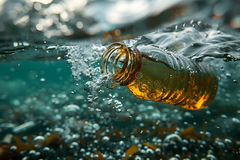 Bottle Floating in Water with Bubbles. Generative AI Stock Photo ...