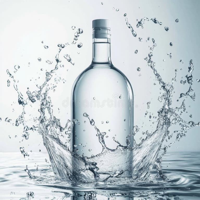 A Clear Bottle Sits in Water, Surrounded by Dynamic Water Splashes. a ...