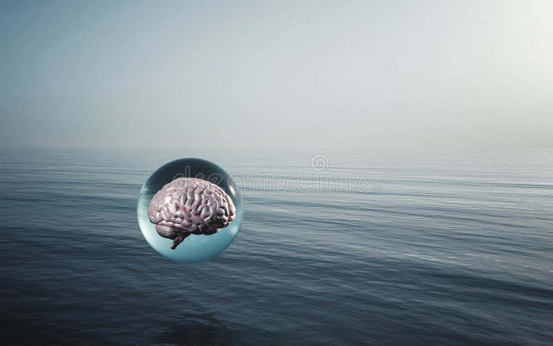 Human Brain into a Bubble Above Ocean . Stock Illustration ...