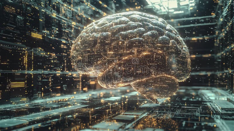 Clear Brain with Line and Dot on Technology Background. Generative AI ...