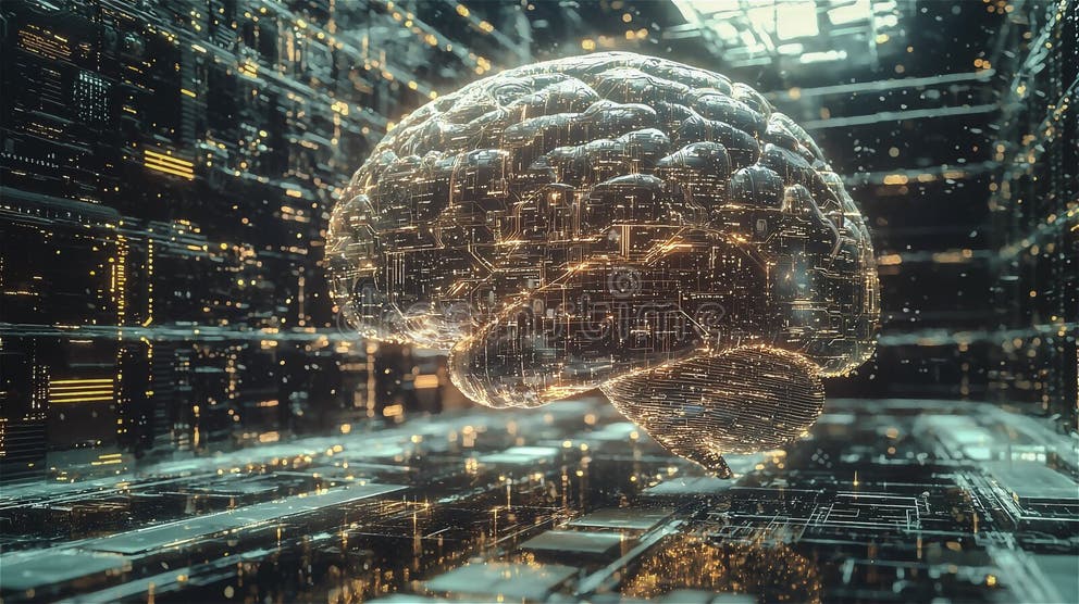 Clear Brain with Line and Dot on Technology Background. Generative AI ...