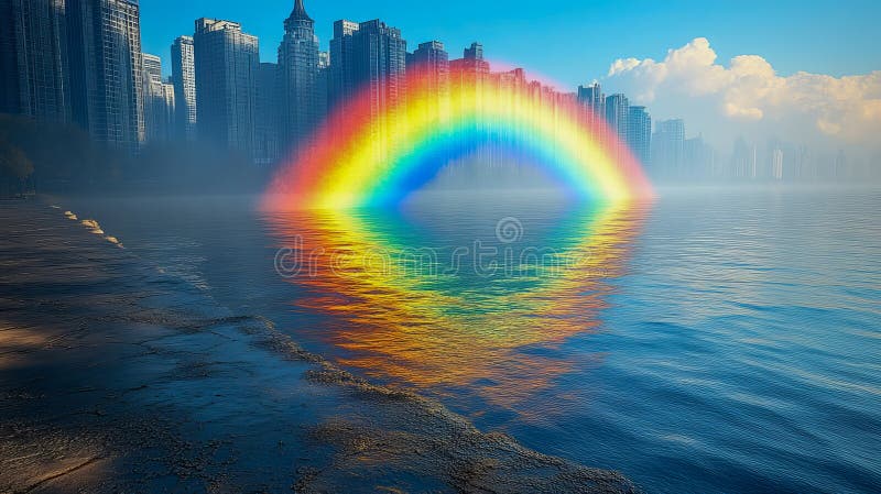 A Clear and Bright Rainbow Floats in the Bright, Isolated Sky Above the ...