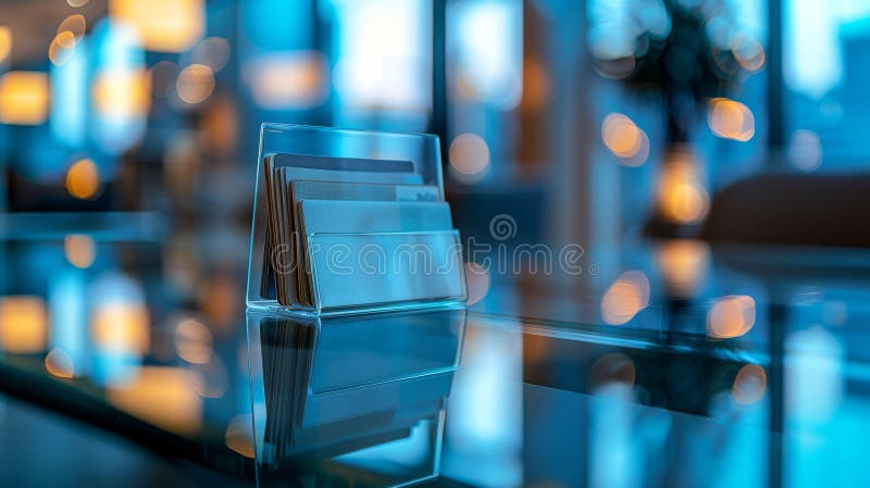 Clear Brochure Holder on Desk Stock Photo - Image of transparent ...