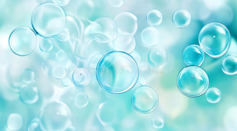 Clear Bubbles Float in a Soft Blue Background Under Gentle Light Stock ...
