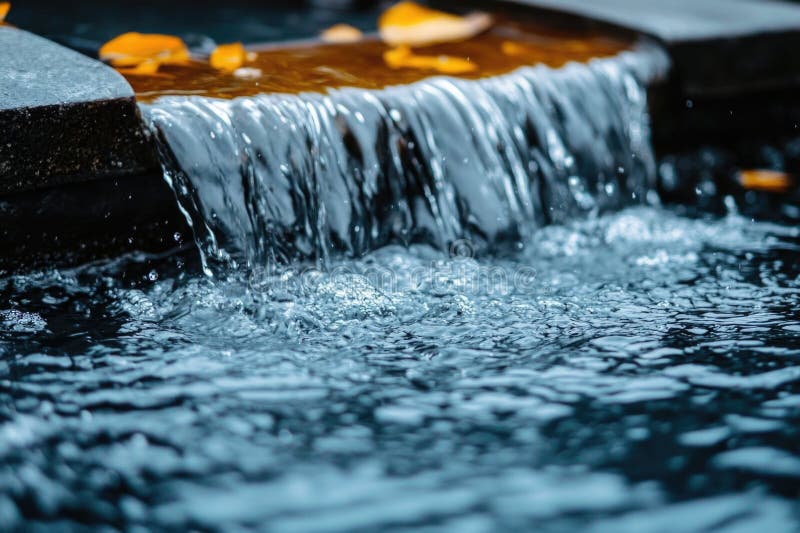 A Clear and Calm Pool of Water with a Waterfall Flowing into it Stock ...