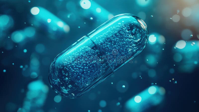 A Clear Capsule Filled with Tiny Particles Floats Peacefully in a Vivid ...