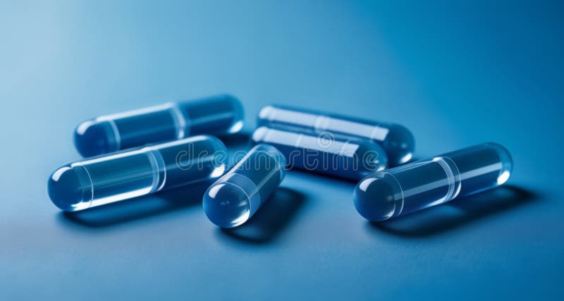 Clear Capsules on a Blue Background Stock Illustration - Illustration ...