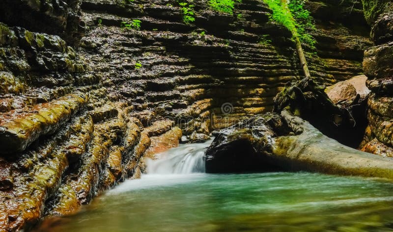 Clear Cold Water in a Canyon with Layers of the Rocks in Austria Stock ...